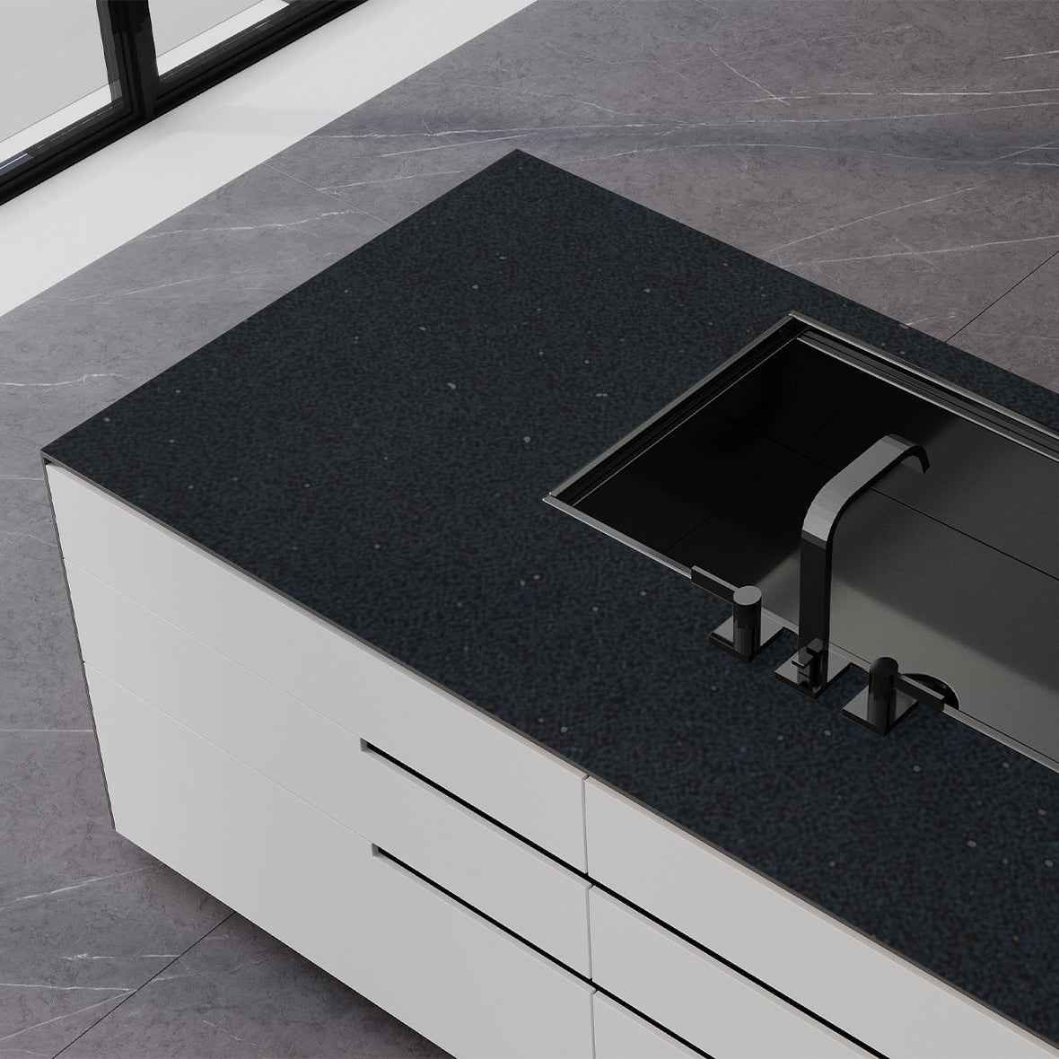 Nero Crystal Polished Quartz | Bespoke Worktops | UK | www.work-tops.com