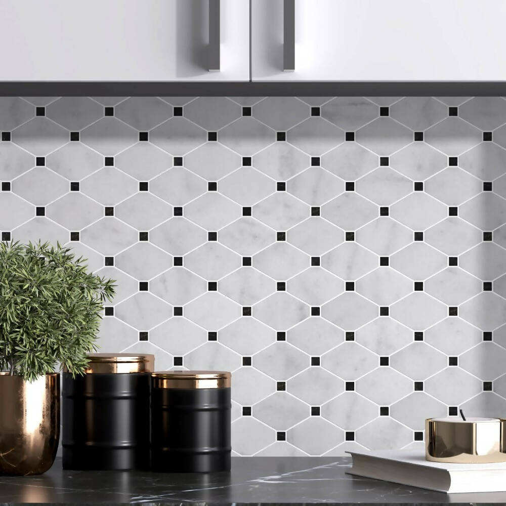 Black And White Diamond Tiles Diamond Marble Tile Effect Vinyl By